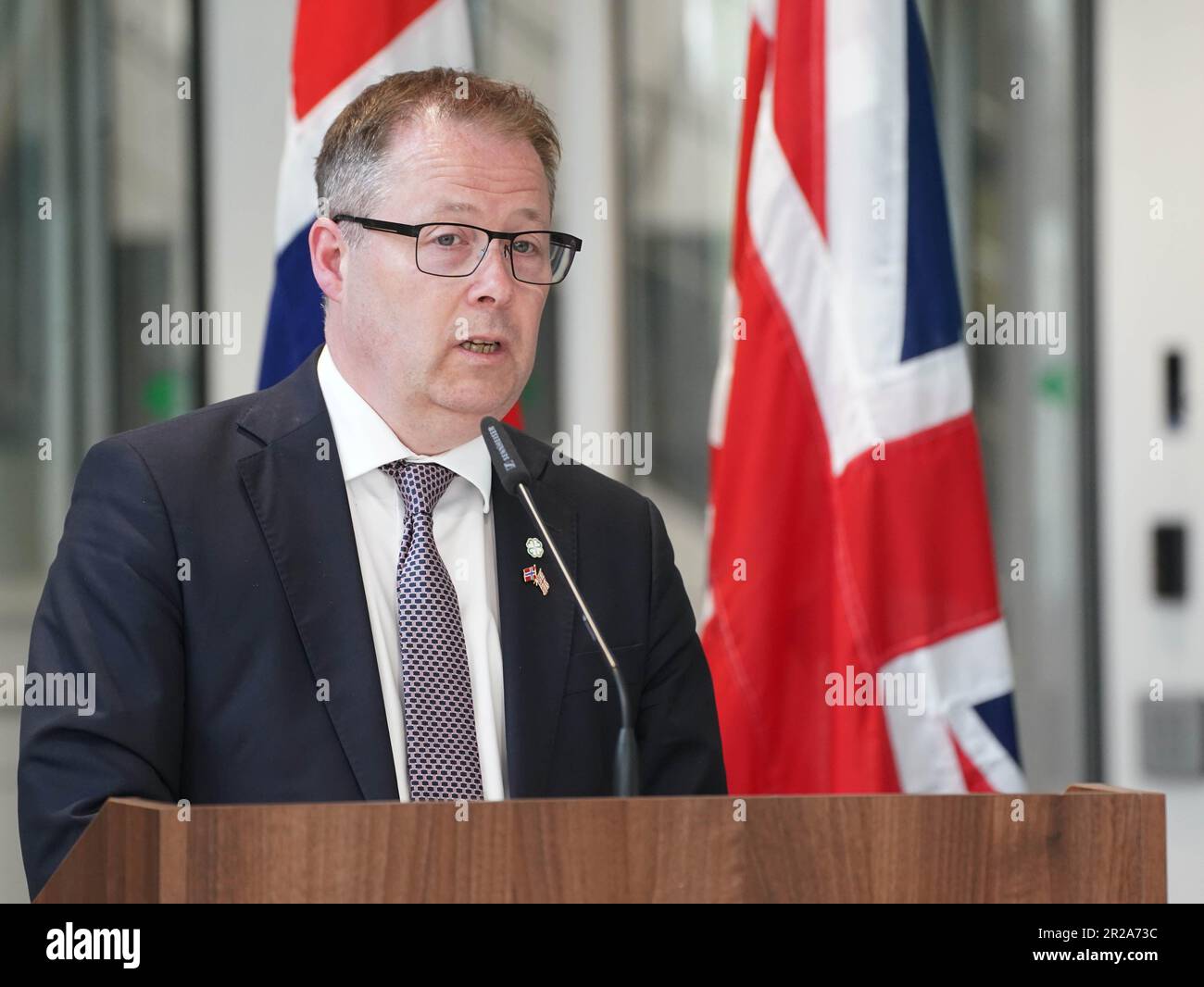 Norwegian defence minister Bjorn Arild Gram during a press conference ...