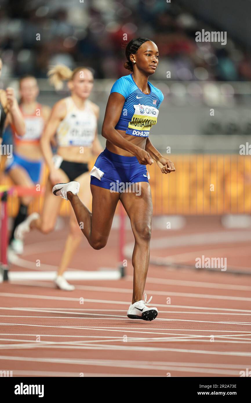 Dalilah MUHAMMAD running the 400m hurdles at the 2019 World Athletics ...