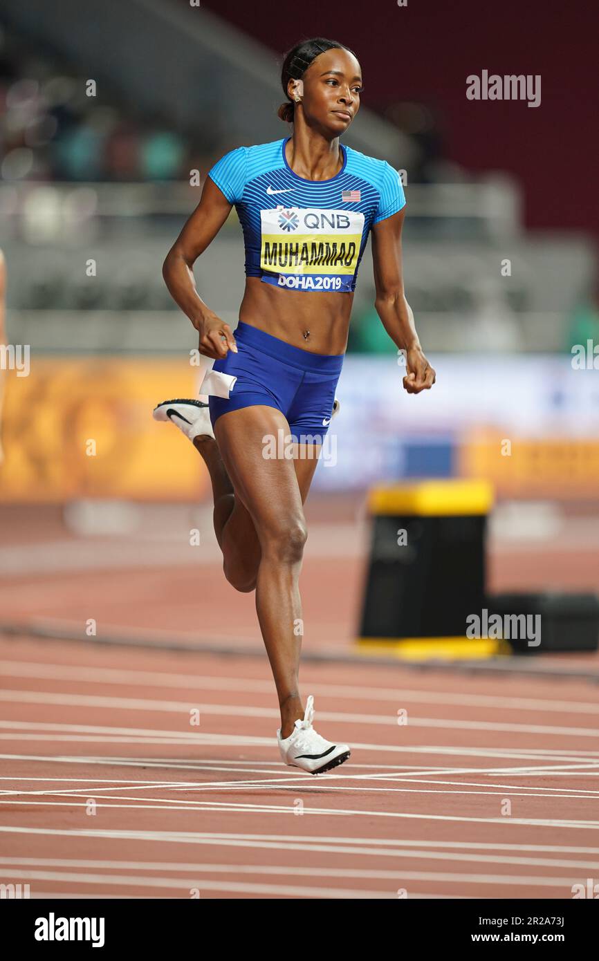 Dalilah MUHAMMAD running the 400m hurdles at the 2019 World Athletics ...