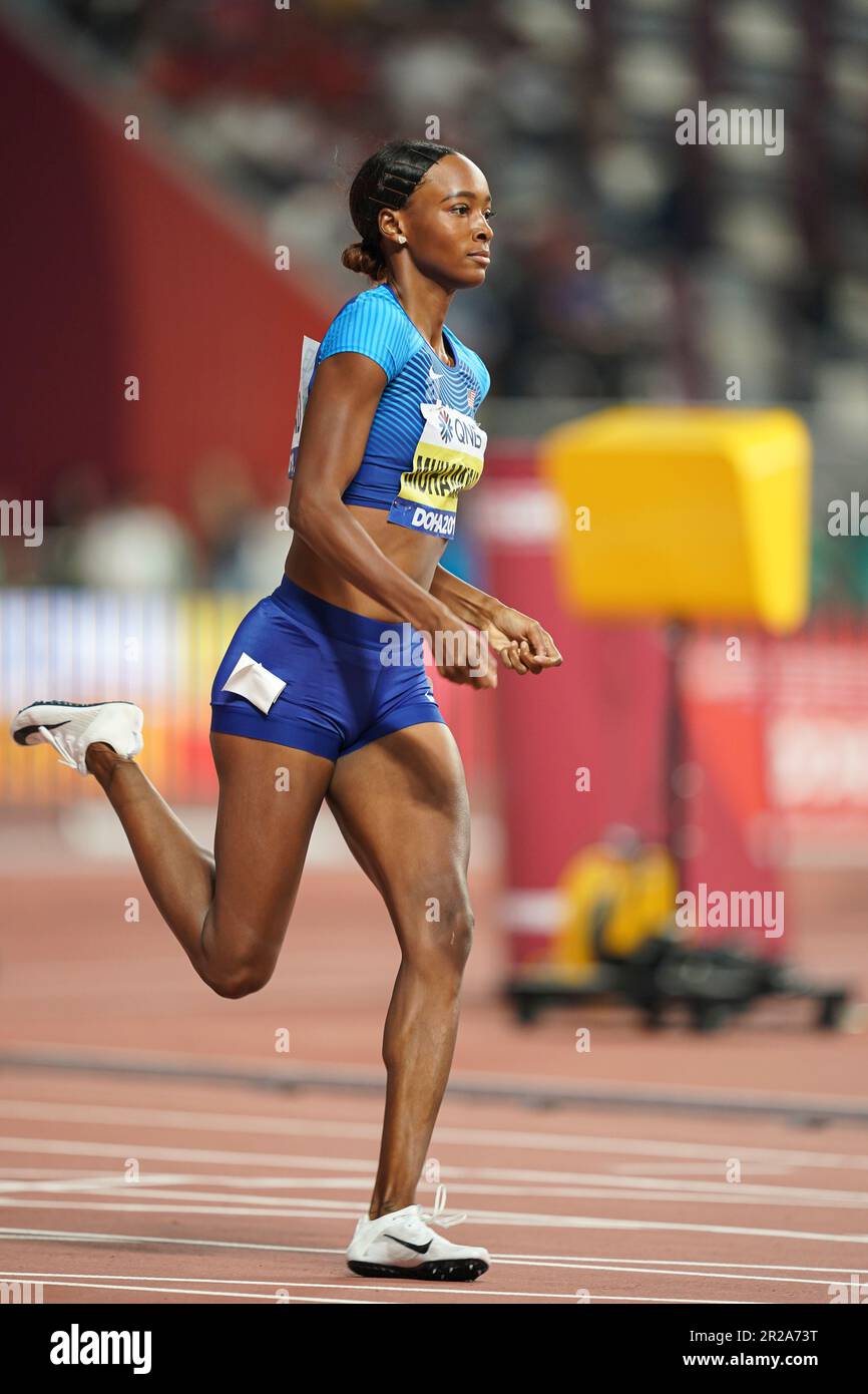 Dalilah MUHAMMAD running the 400m hurdles at the 2019 World Athletics ...