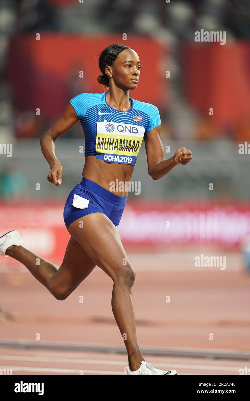 Dalilah MUHAMMAD running the 400m hurdles at the 2019 World Athletics ...