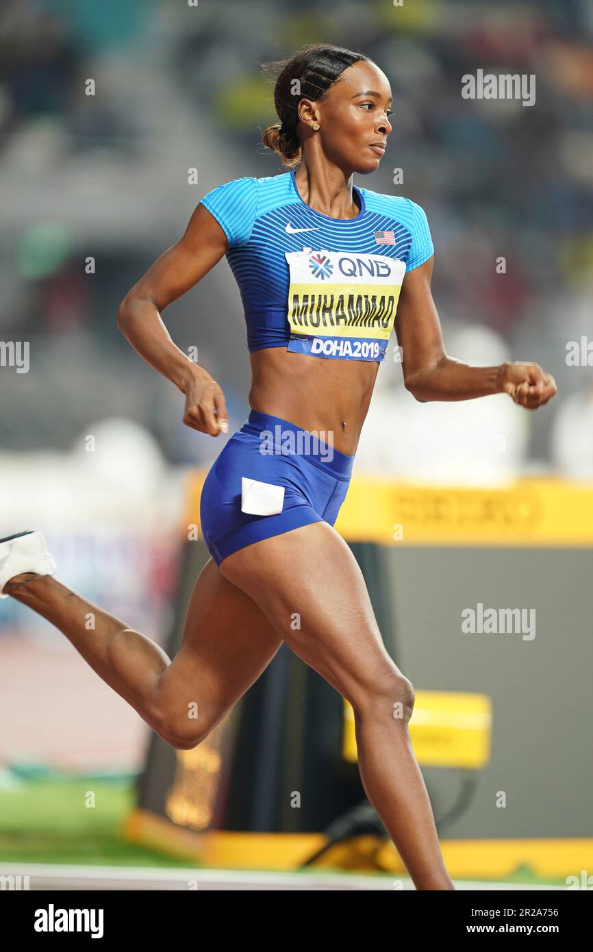 Dalilah MUHAMMAD running the 400m hurdles at the 2019 World Athletics ...