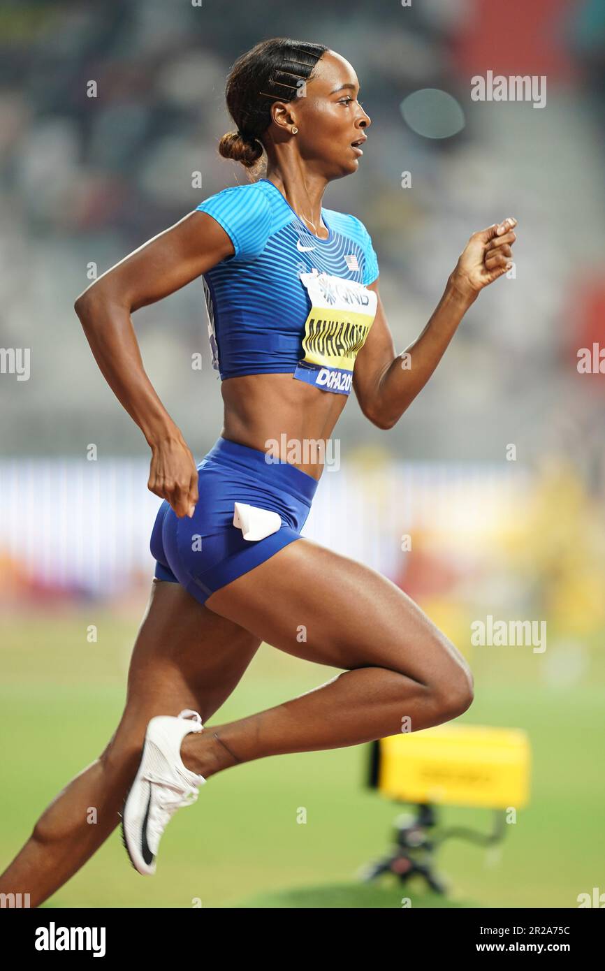 Dalilah MUHAMMAD running the 400m hurdles at the 2019 World Athletics ...