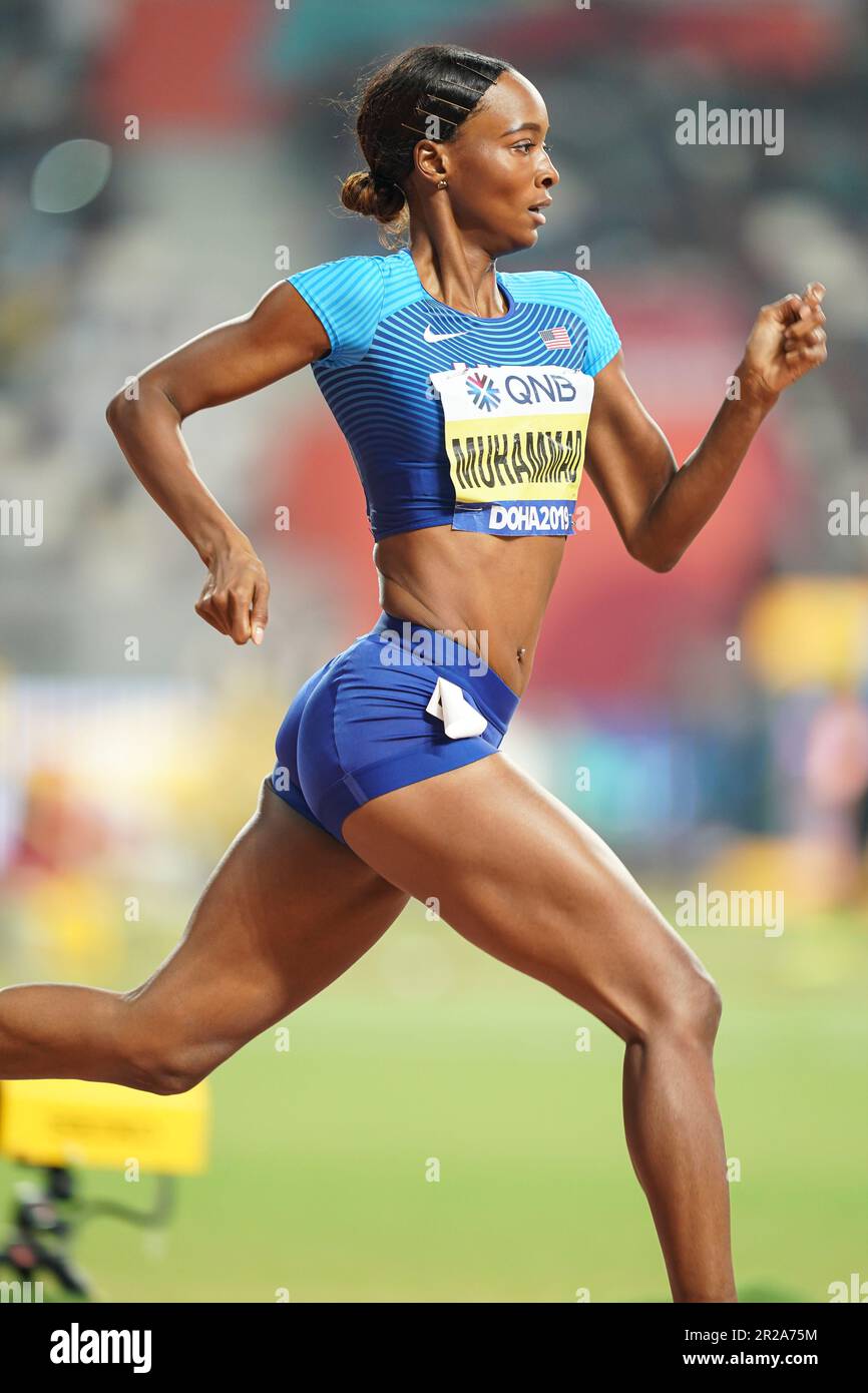 Dalilah MUHAMMAD running the 400m hurdles at the 2019 World Athletics ...