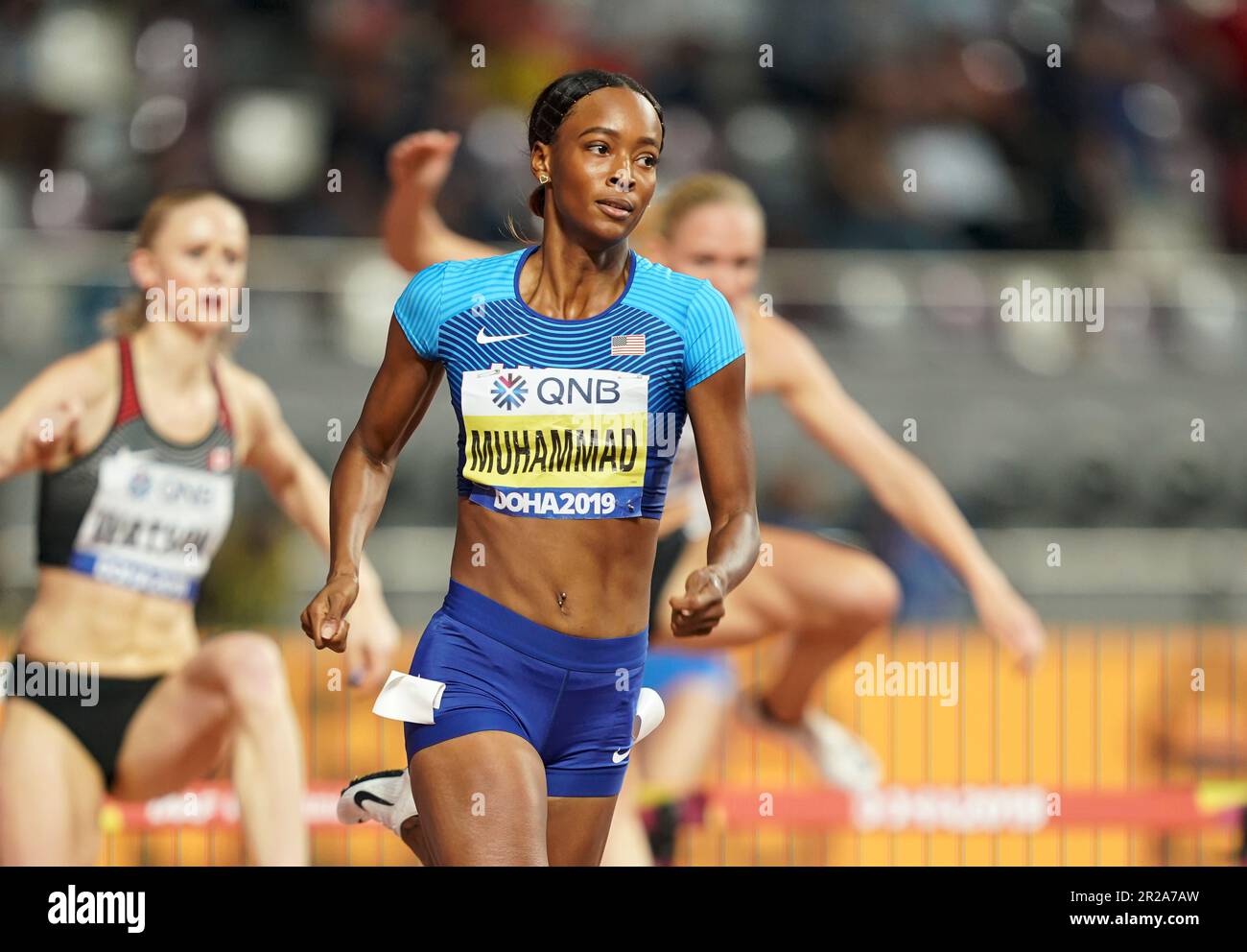 Dalilah MUHAMMAD running the 400m hurdles at the 2019 World Athletics ...