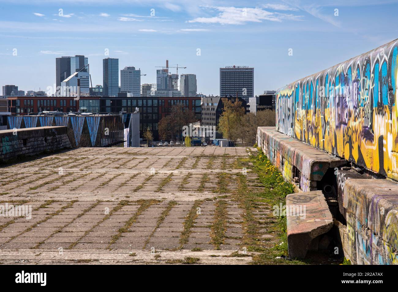 Derelict and graffiti-covered structures of soviet-era Brutalistic ...