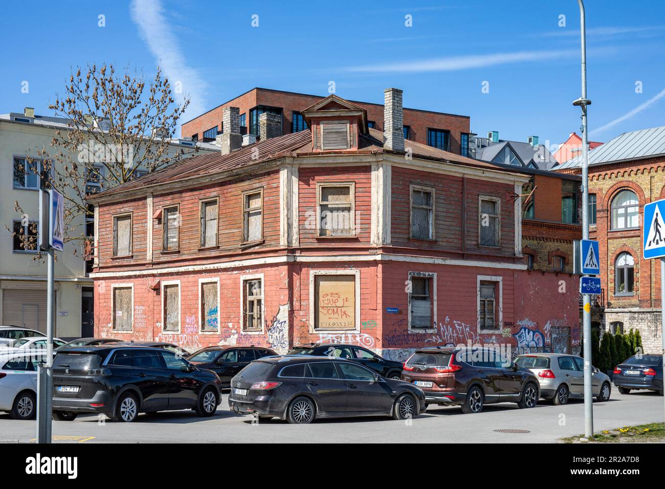 Old abandoned and dilapidated building in Kalamaja district of Tallinn ...