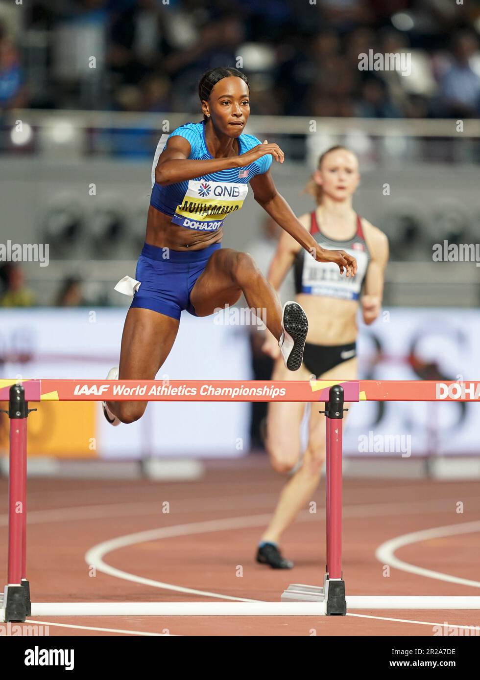 Dalilah MUHAMMAD running the 400m hurdles at the 2019 World Athletics ...