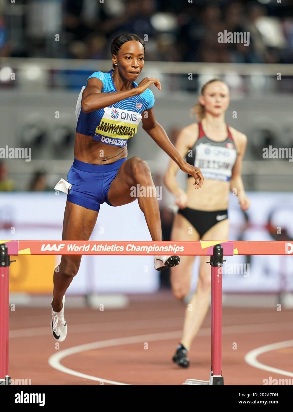 Dalilah MUHAMMAD running the 400m hurdles at the 2019 World Athletics ...