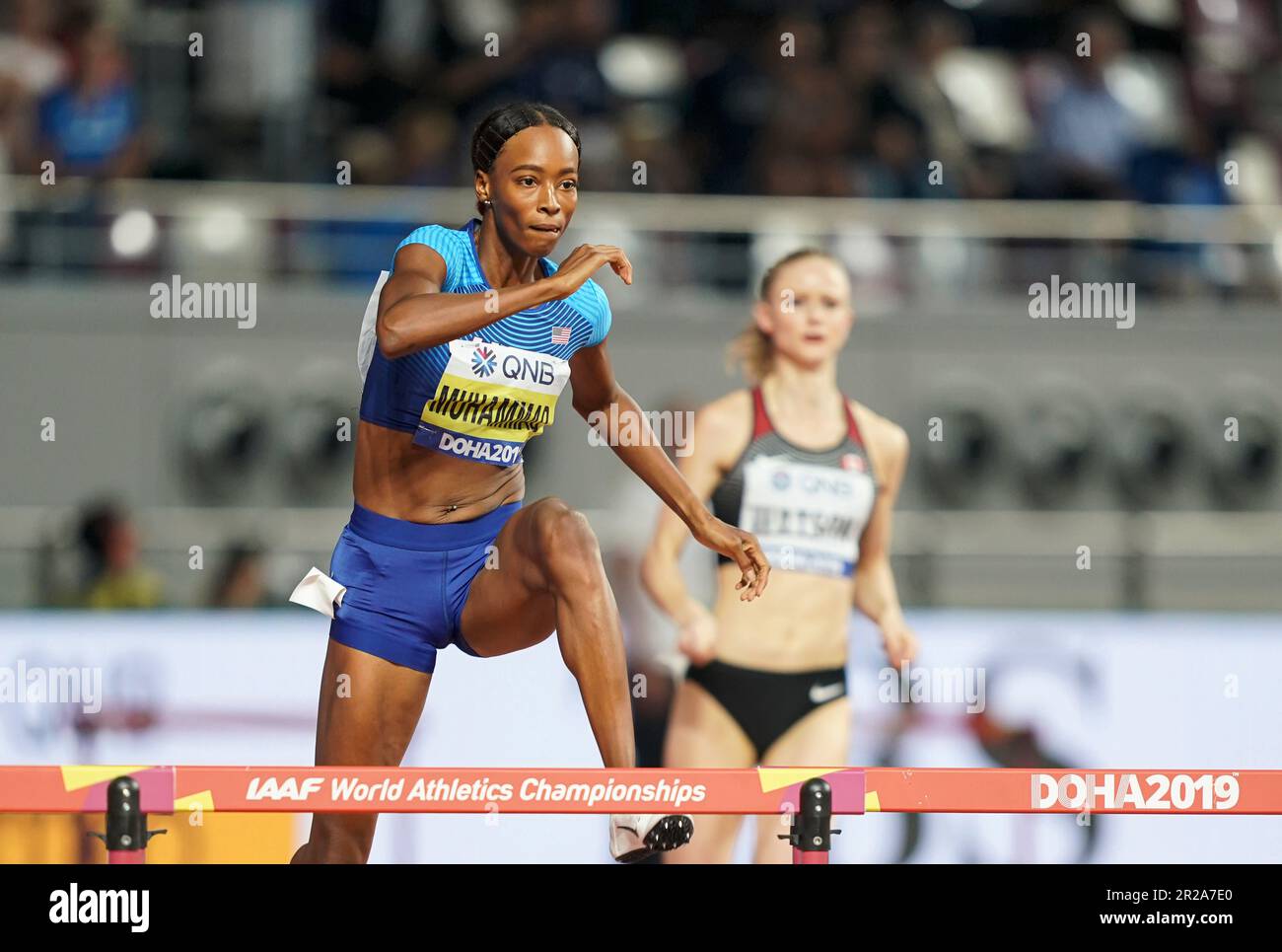 Dalilah MUHAMMAD running the 400m hurdles at the 2019 World Athletics ...