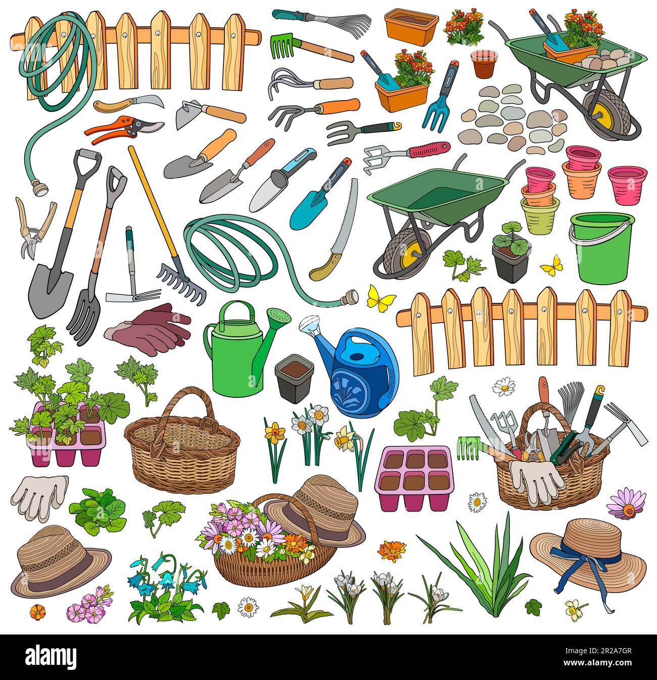 Gardening vector illustration. Set of garden cartoon hand drawn ...