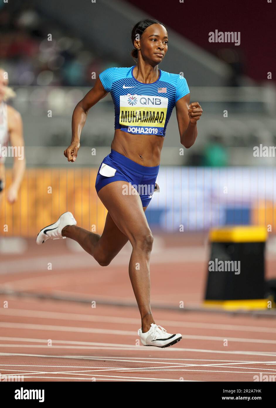 Dalilah MUHAMMAD running the 400m hurdles at the 2019 World Athletics ...