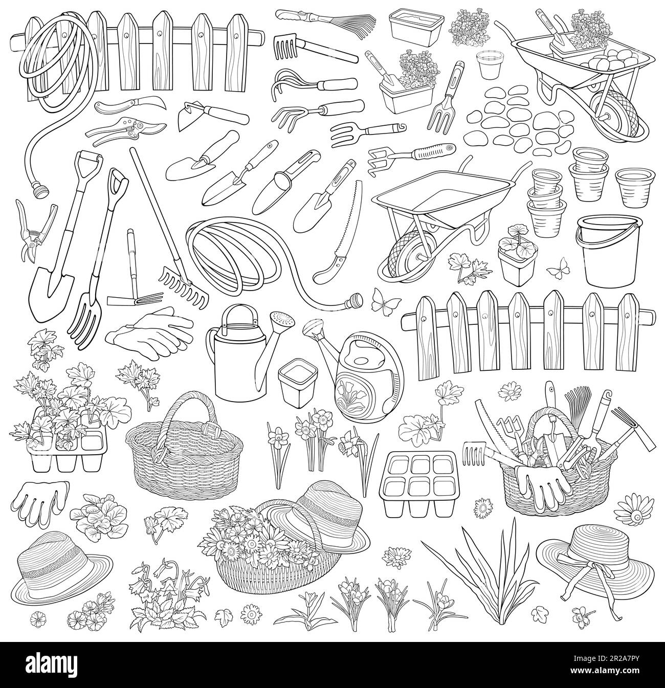 Gardening vector illustration. Set of garden cartoon hand drawn ...