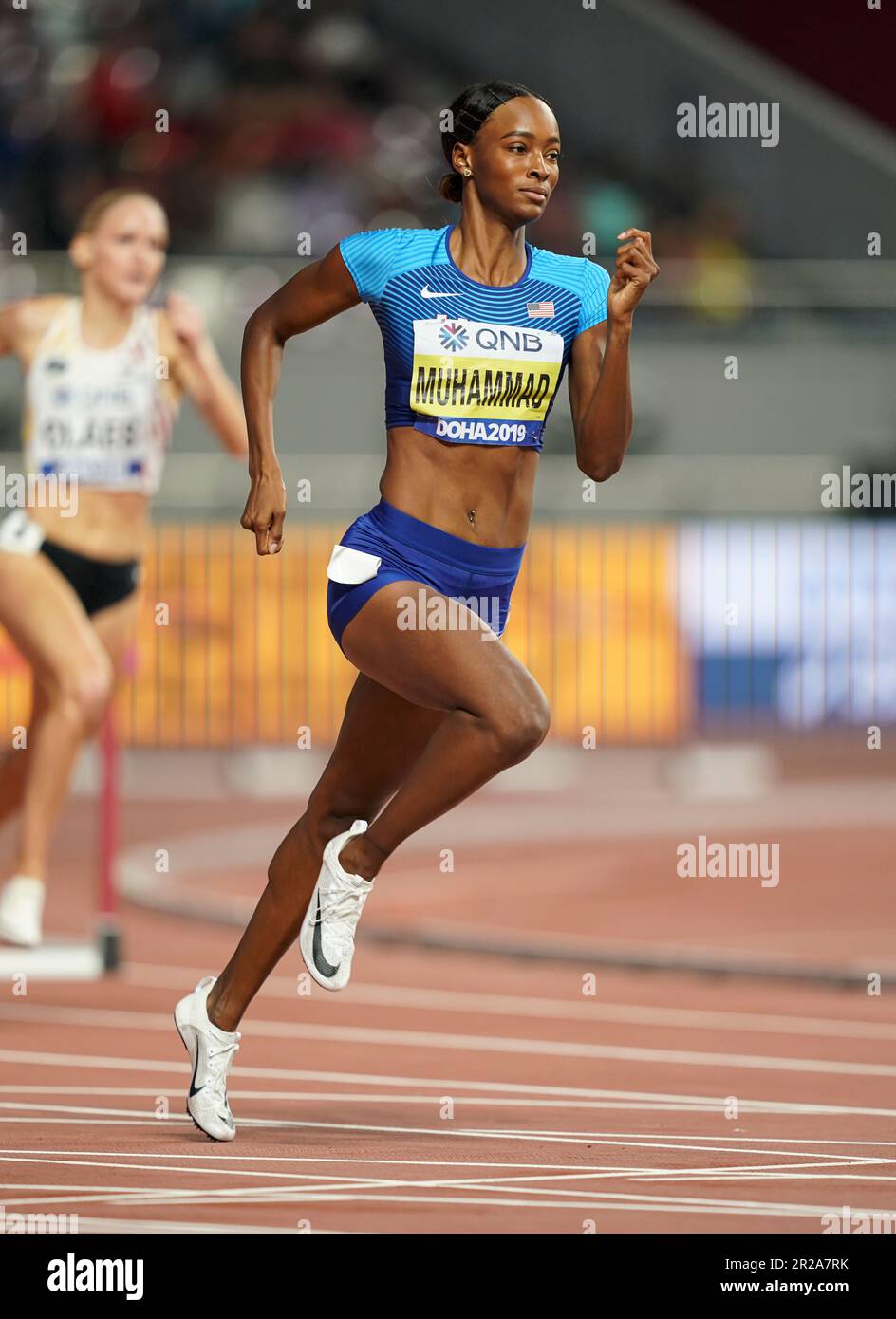 Dalilah MUHAMMAD running the 400m hurdles at the 2019 World Athletics ...