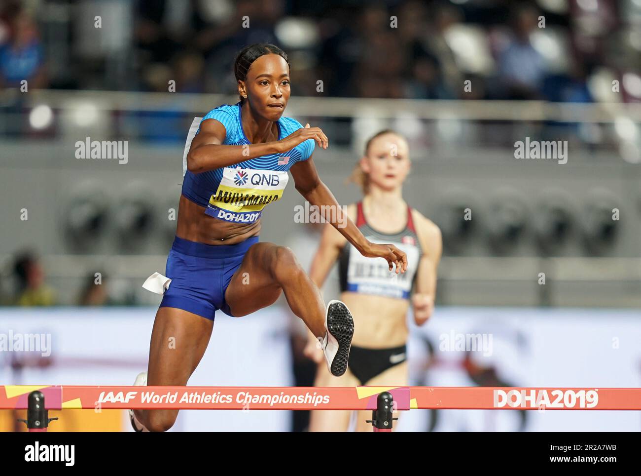 Dalilah MUHAMMAD running the 400m hurdles at the 2019 World Athletics ...