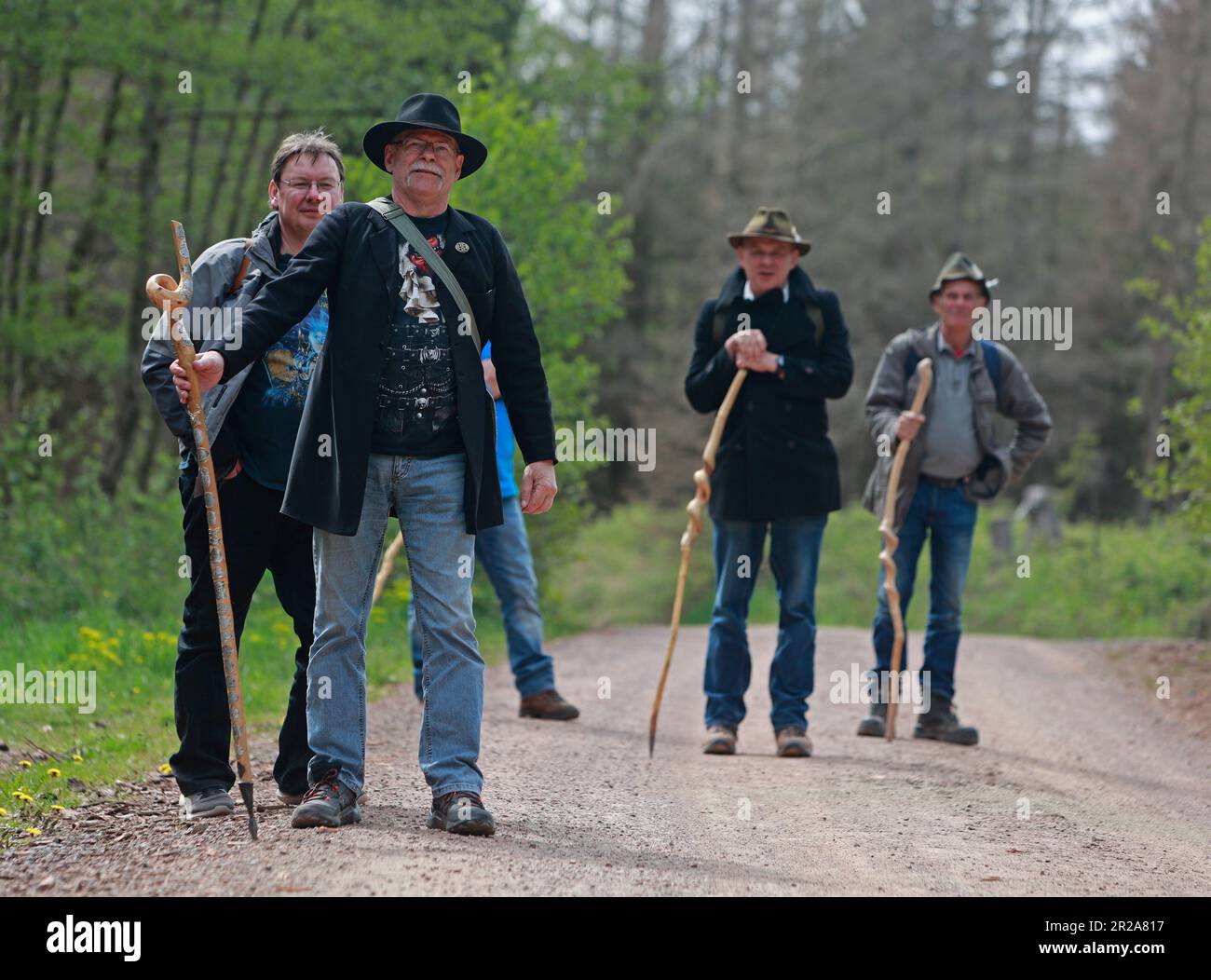 Ilsenburg, Germany. 18th May, 2023. Men walk through the northern Harz ...