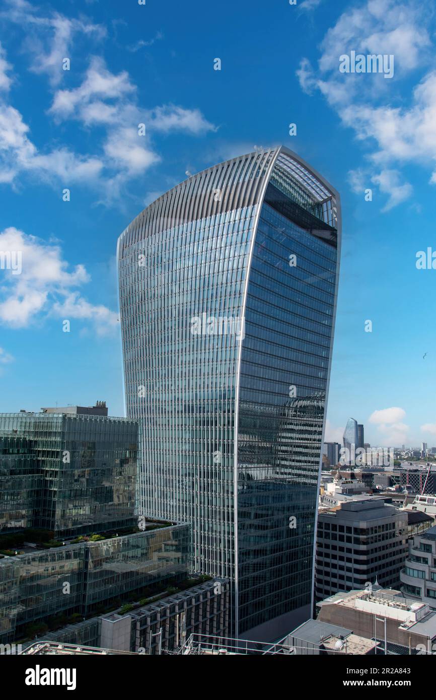 London, England-August 2022; Vertical view of the glass and steel ...