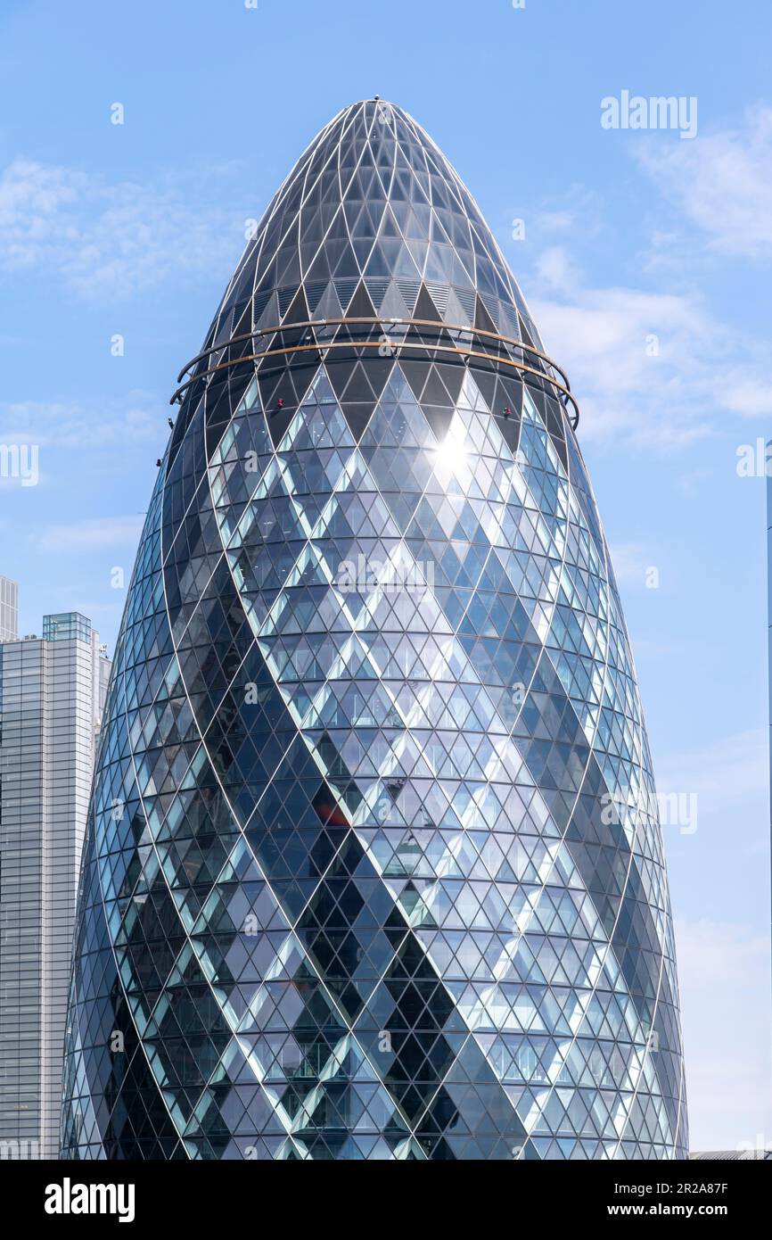 London, England-August 2022; Low angle view of top of Bullet-shaped ...