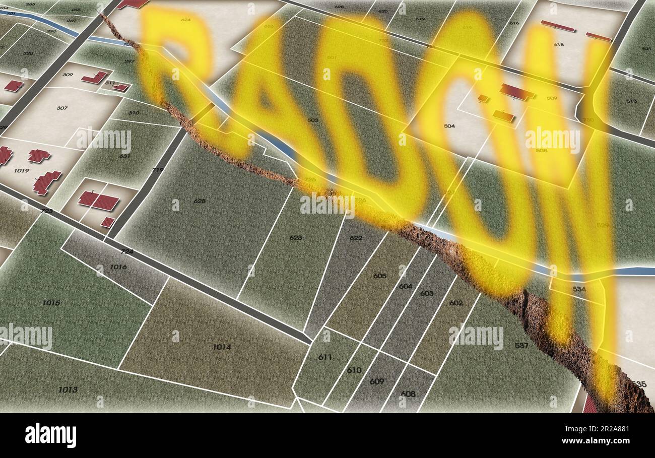 A cracked land map with radon gas escaping from underground - dangerous ...