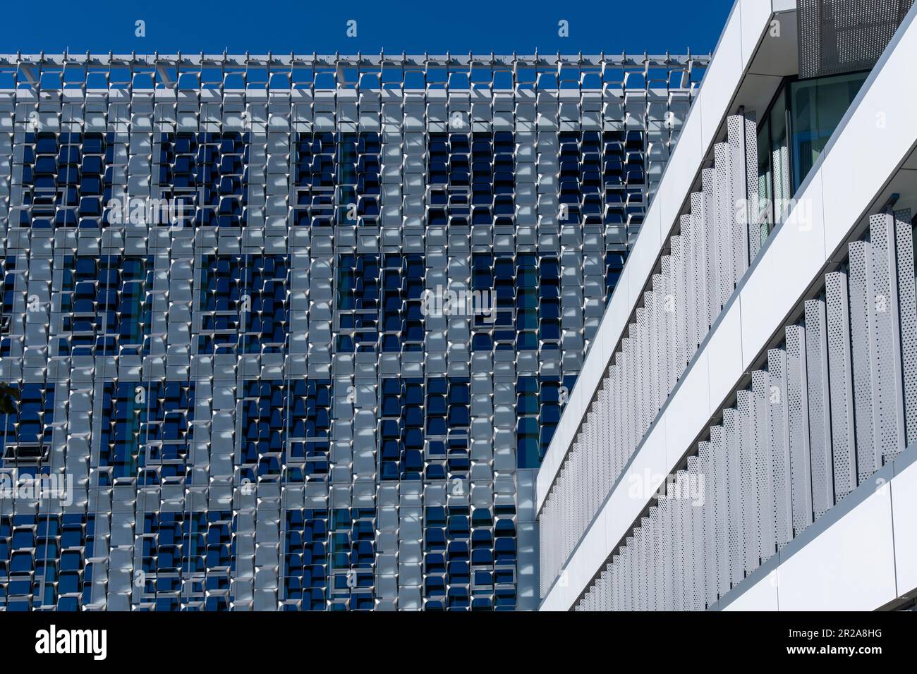 Boston, MA, USA-August 2022; Low angle façade view of Harvard John ...