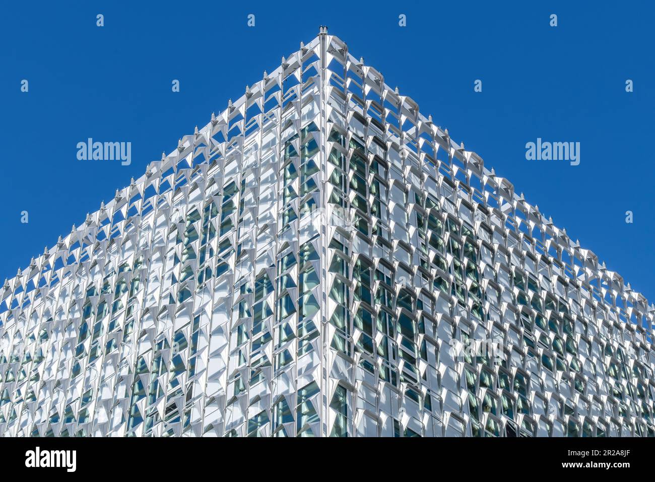 Boston, MA, USA-August 2022; Low angle façade view of Harvard John ...