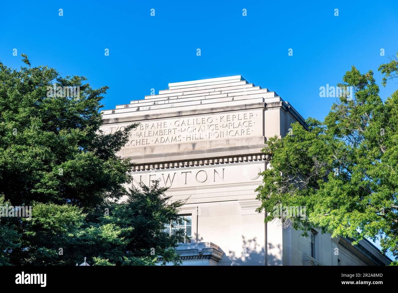Boston, MA, USA-August 2022; Low angle view of the façade of building 2 ...