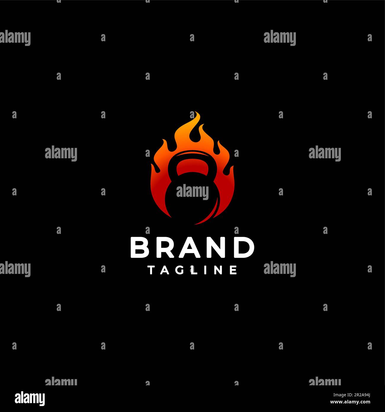 Kettlebells with Fiery Background Logo Design. Physical fitness logo ...