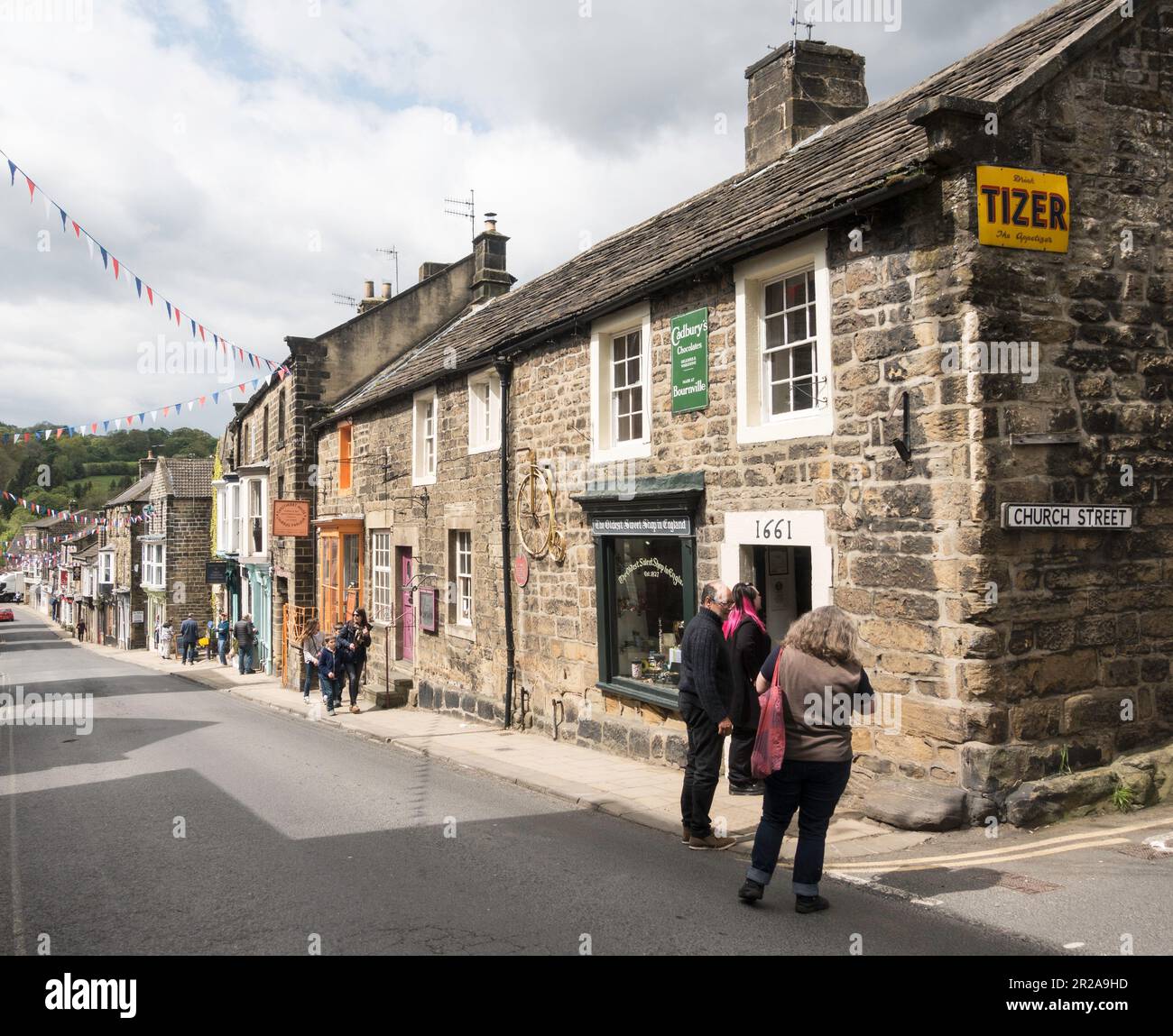 View looking down the High Street in Pateley Bridge, North Yorkshire ...