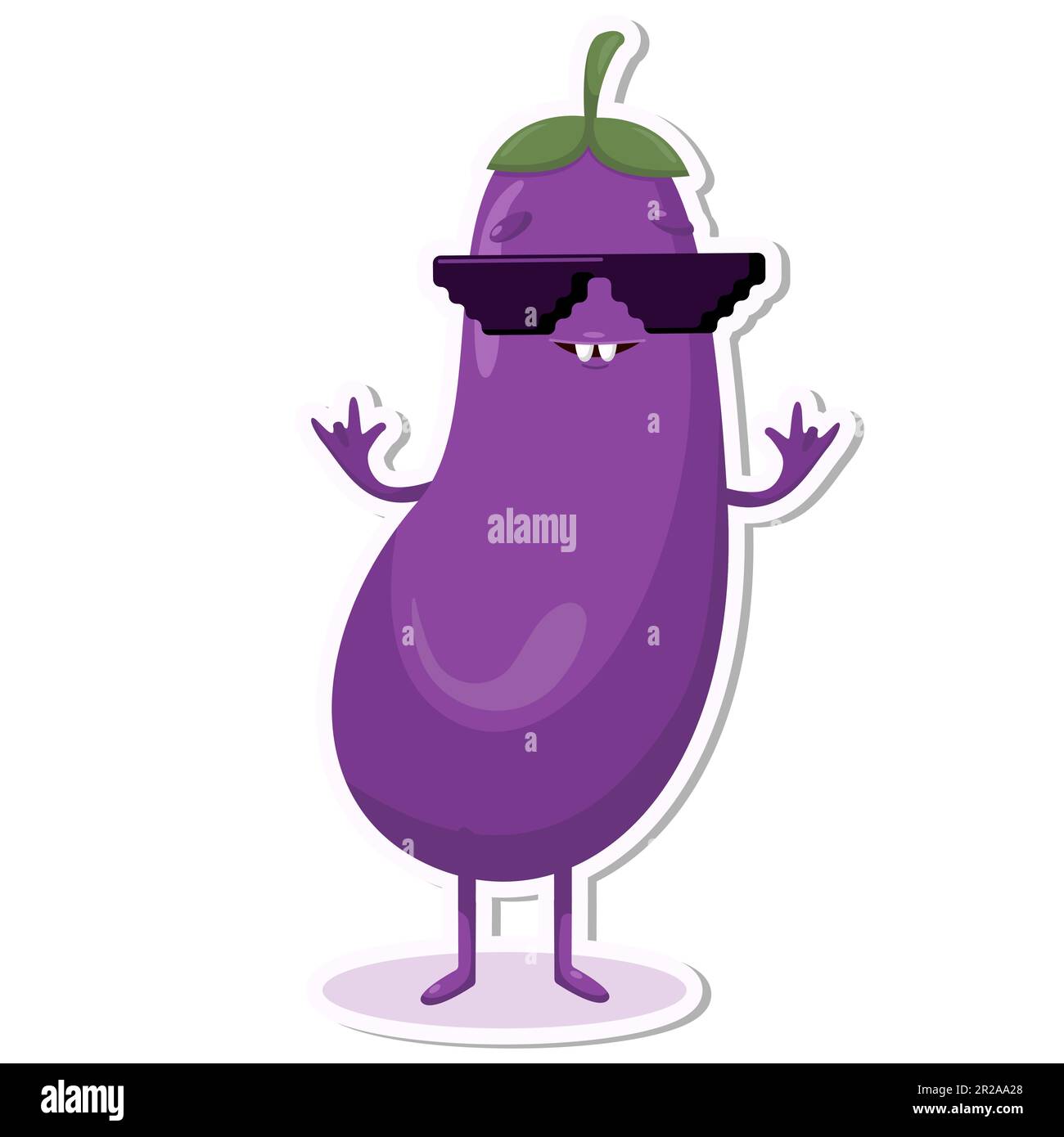 Vector Illustration Of Eggplant Character Stickers With Cute Expression