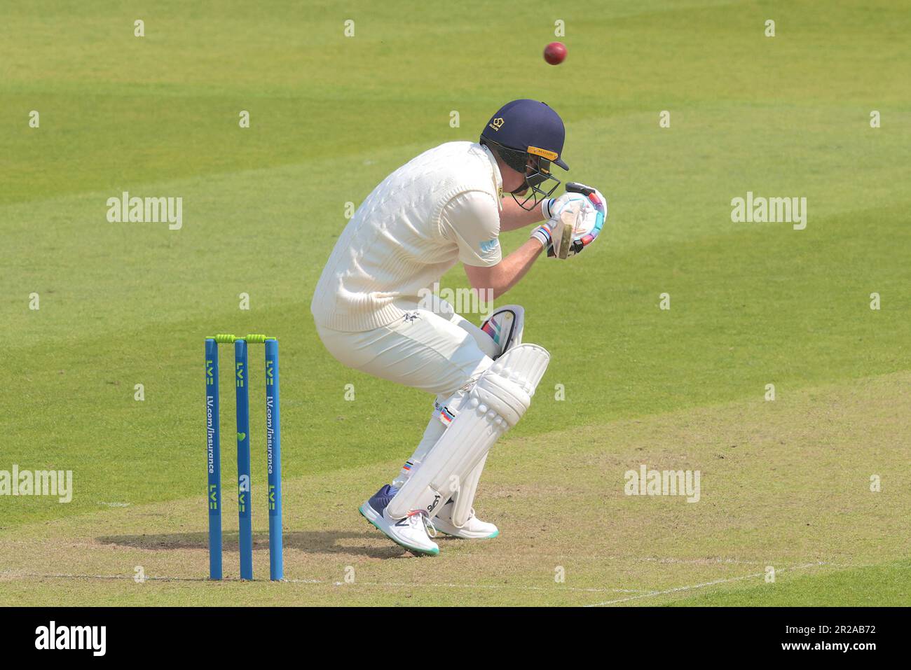 18 May , 2023, London, UK. Kent’s Joey Evison ducks a short one from ...