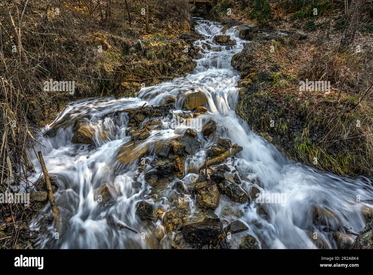 The waterfalls at the sources of Poiano, highly salinity mineral waters ...