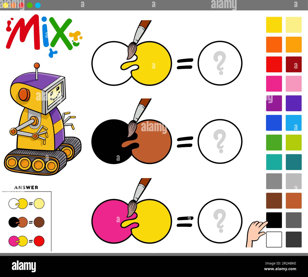 Cartoon illustration of mixing the colors educational activity for ...