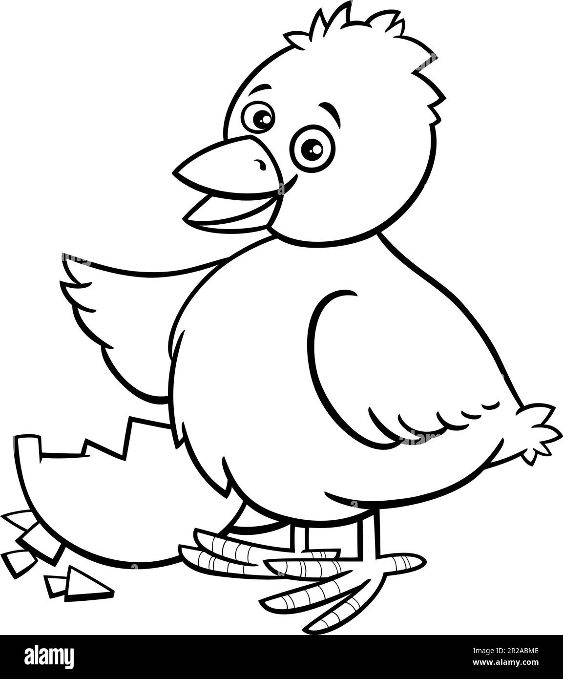 Black and white cartoon illustration of funny little chick hatched from ...