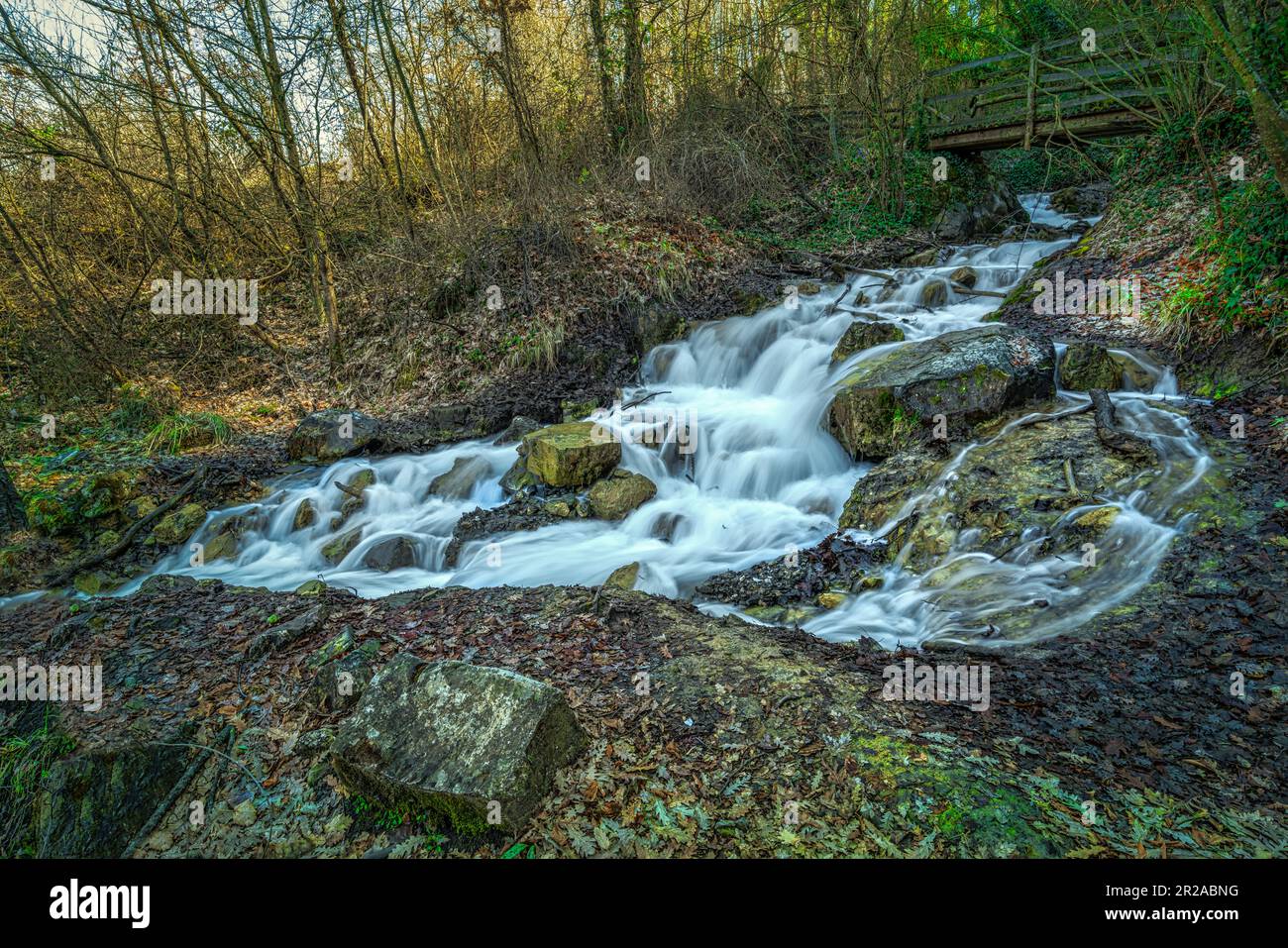 The waterfalls at the sources of Poiano, highly salinity mineral waters ...