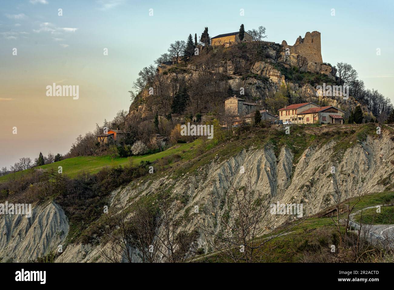 Hillside remains of Matilda of Canossa's 10th-century castle, converted ...
