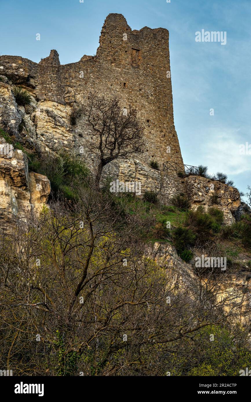 Hillside remains of Matilda of Canossa's 10th-century castle, converted ...