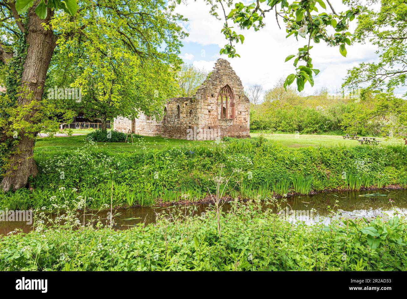 The ruins of the 12th century Norman chapel beside the moat of Lower ...