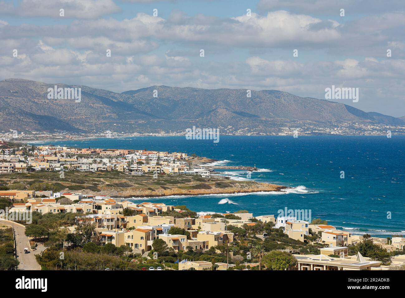 Elevated view of Kalimera Kriti Resort and the village of Sisi, Lasithi ...