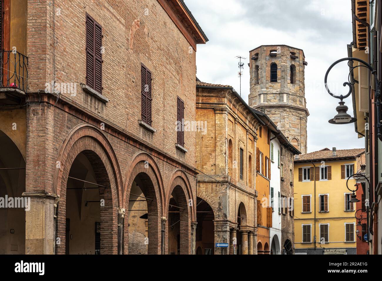Glimpses of the historic center of Reggio Emilia in the background the ...