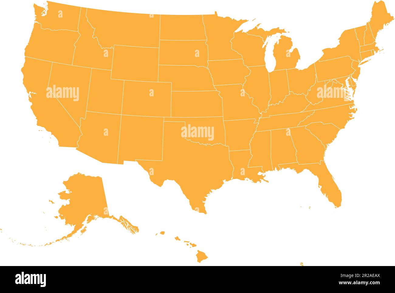 ORANGE CMYK color map of USA with federal states borders Stock Vector ...