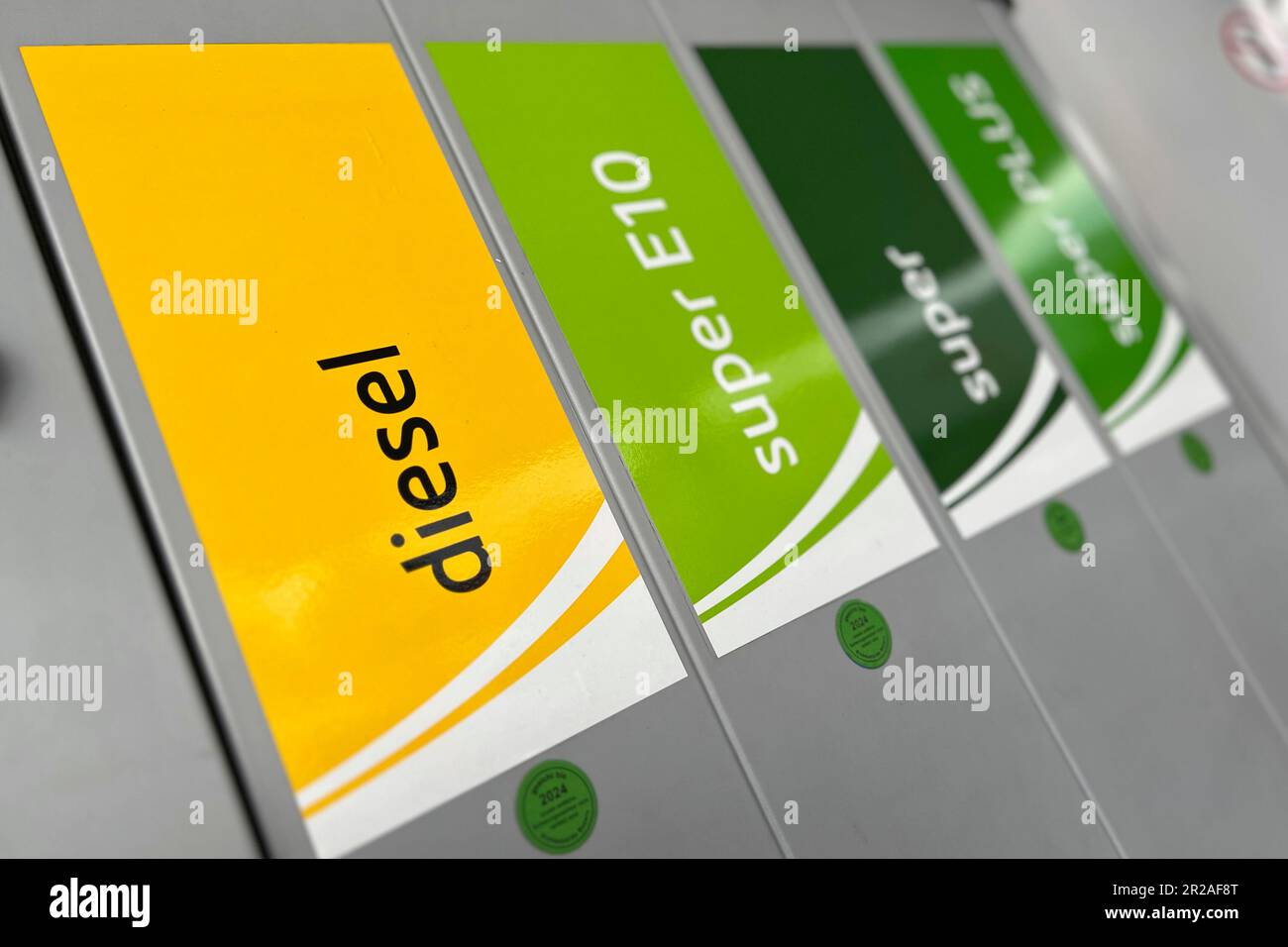 Munich, Deutschland. 18th May, 2023. Pump with the different fuels ...