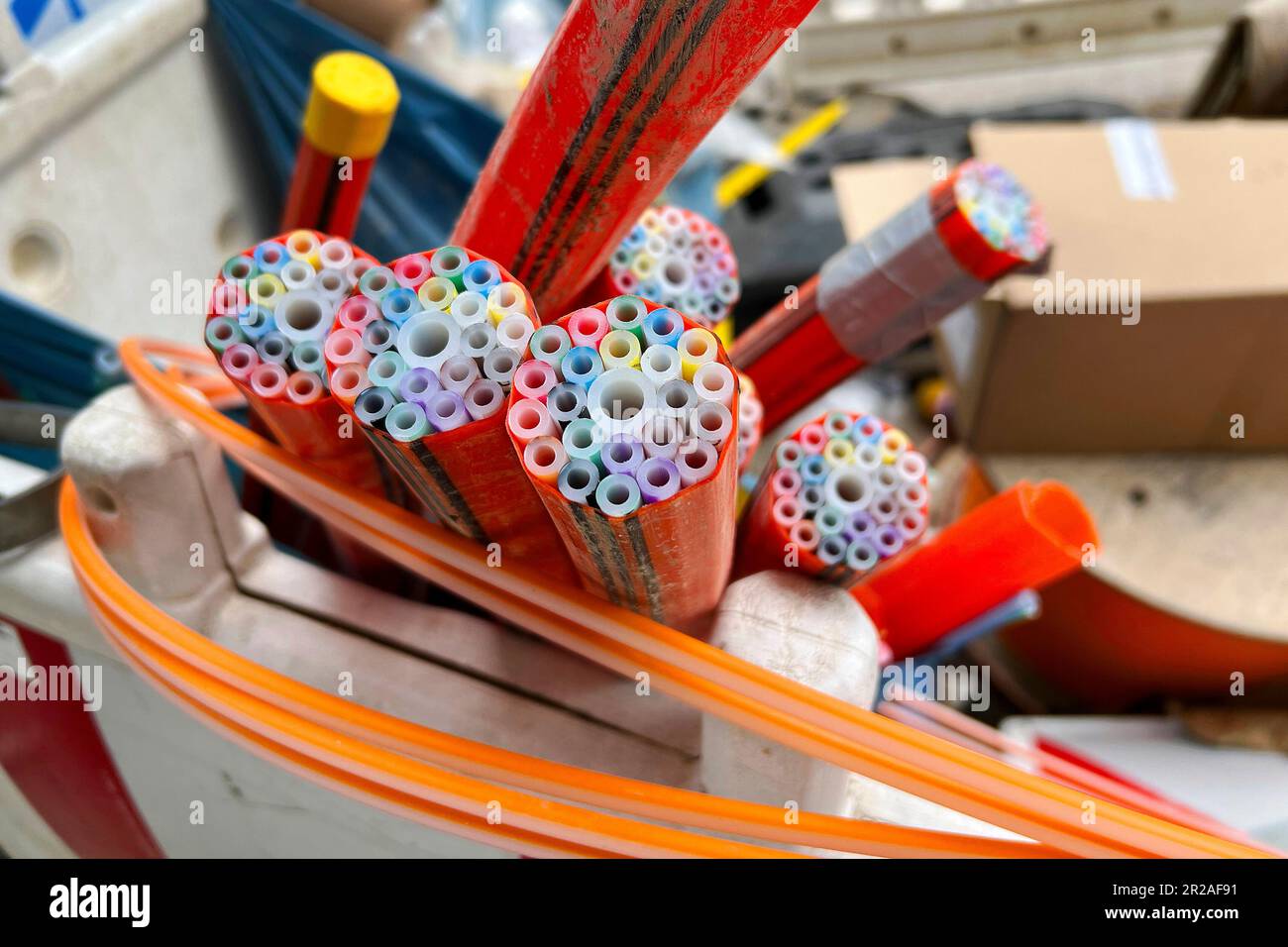 Munich, Deutschland. 18th May, 2023. Telecommunications: fiber optic ...