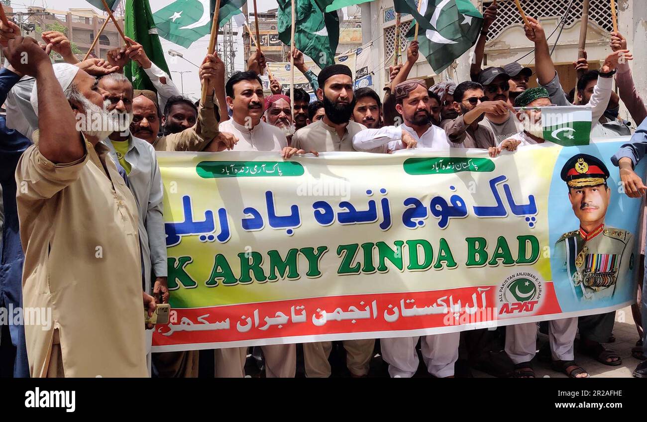 Hyderabad, Pakistan, May 18, 2023. Members of Anjuman-e-Tajran are ...
