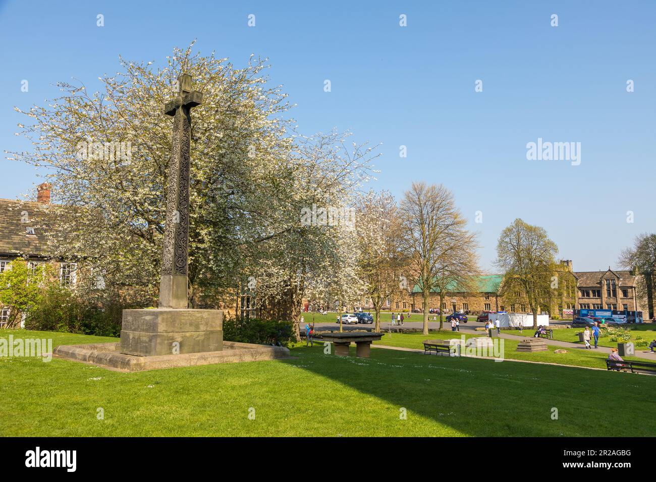 Durham, North East England, UK - 22 April 2019: Stone cross at Palace ...