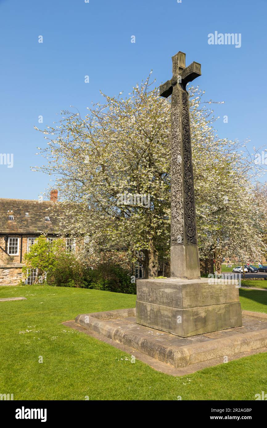 Durham, North East England, UK - 22 April 2019: Stone cross at Palace ...