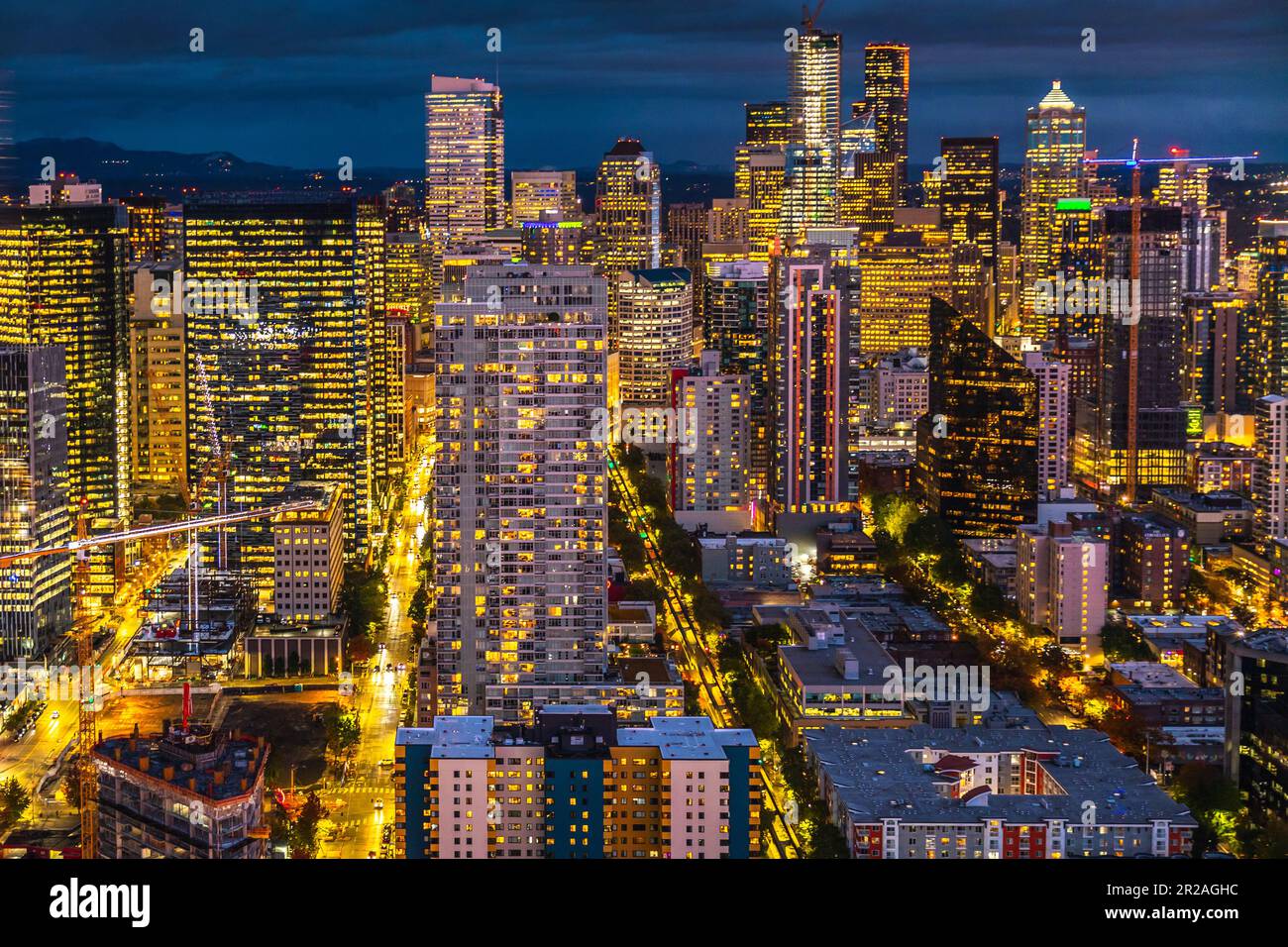 Seattle, Washington, USA - October 9, 2019: Aerial view of downtown in ...