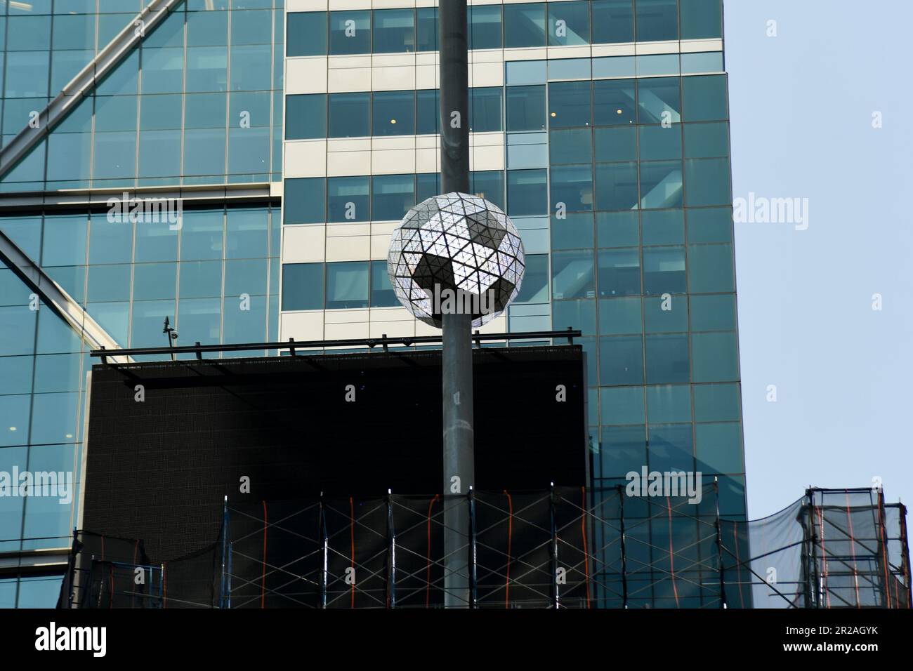 New York, USA. 18th May, 2023. The Times Square ball is fashioned into ...