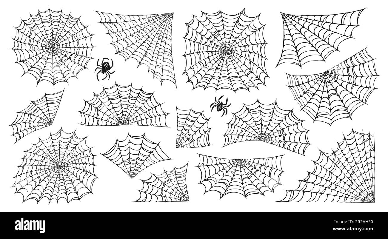 Set of varieties of web. Black mesh patterns with halloween ornament ...
