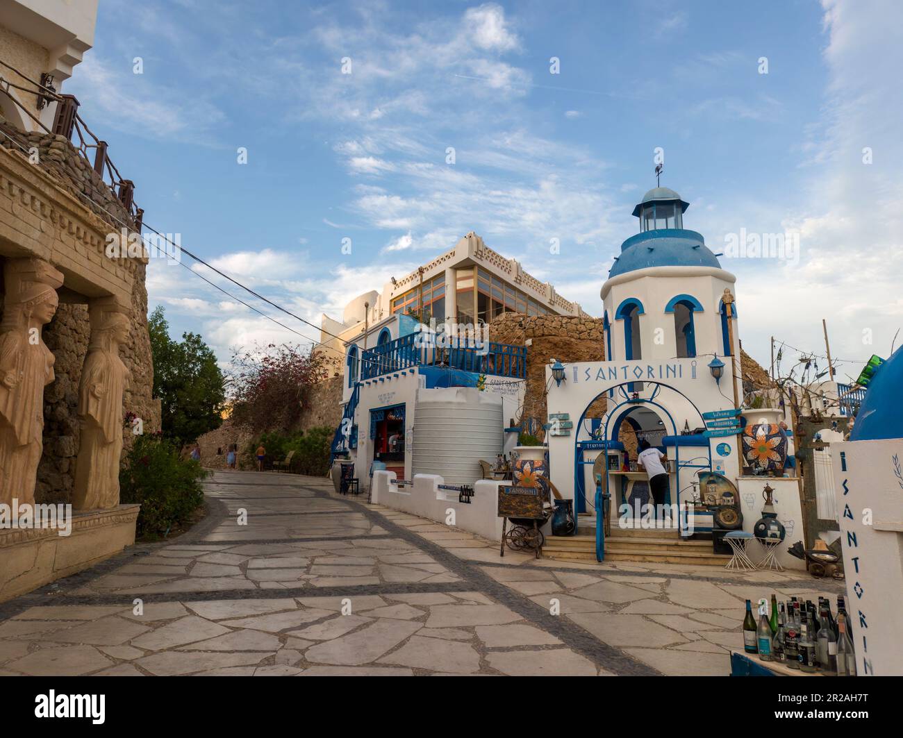 Cafes and restaurants on the cliffs at sunset in Hadaba, Sharm el ...