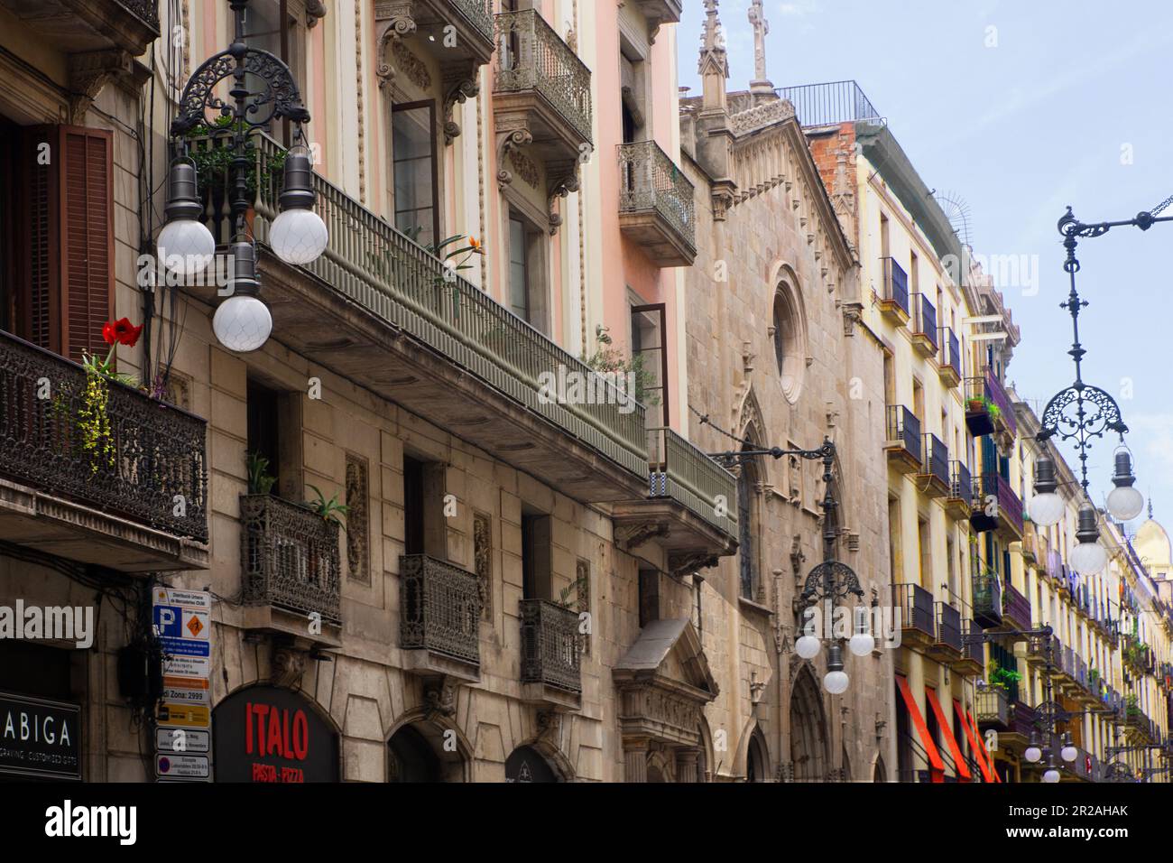 Typical Romanesque architecture on a street in Barcelona, Spain Stock ...